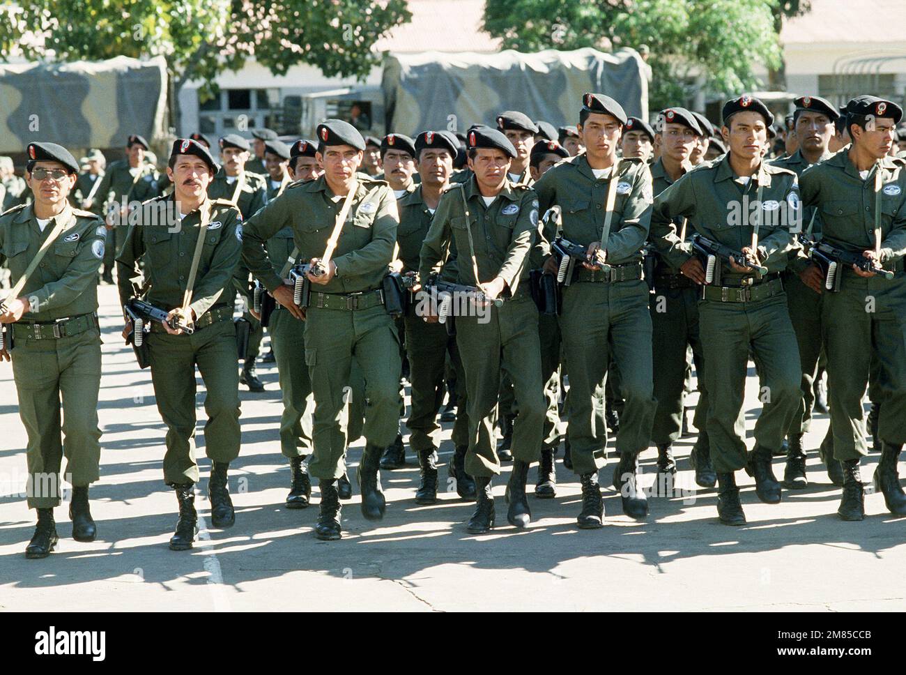 Bolivian soldiers march at a ceremony during Fuerzas Unidas Bolivia, a ...