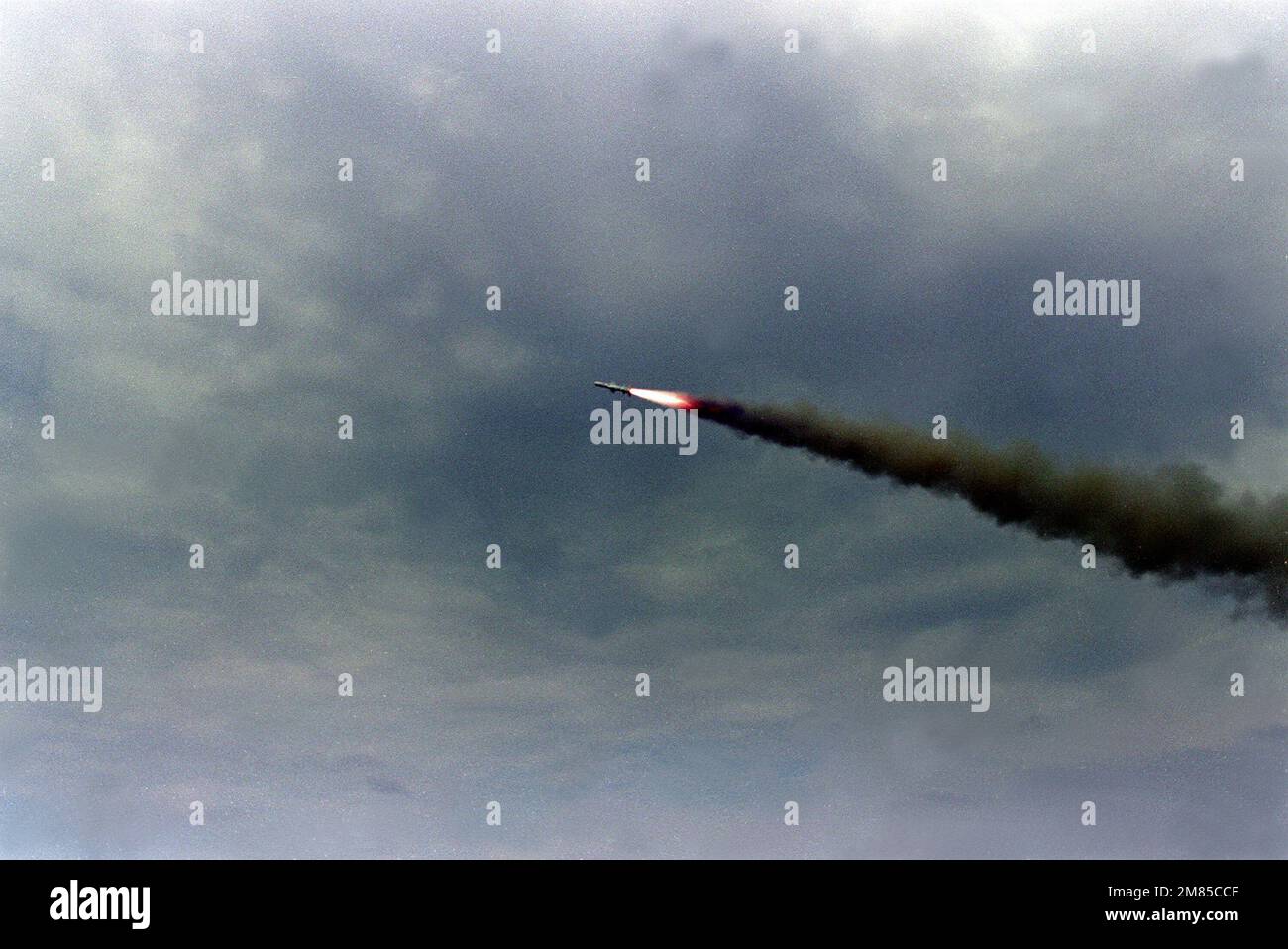 A harpoon anti-ship cruise missile launched from the battleship USS ...