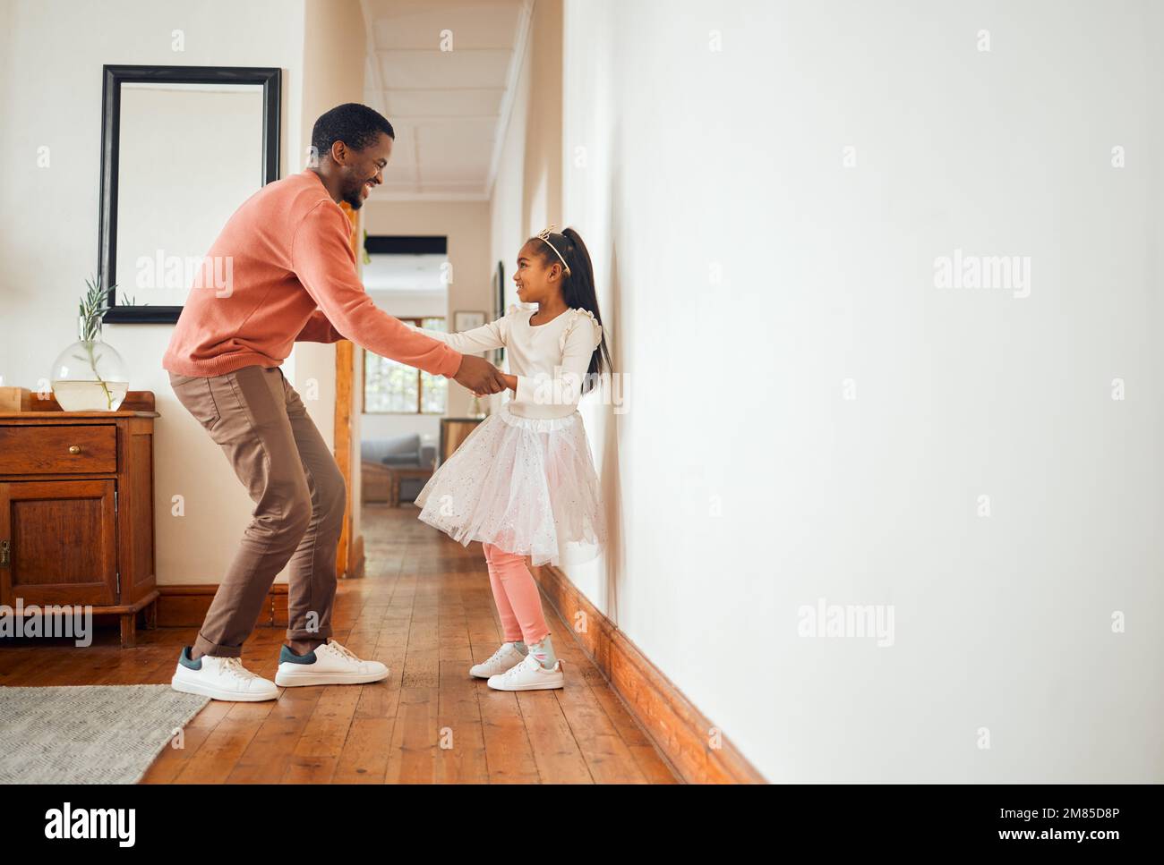 Dance, happy and ballet with father and daughter holding hands for ...
