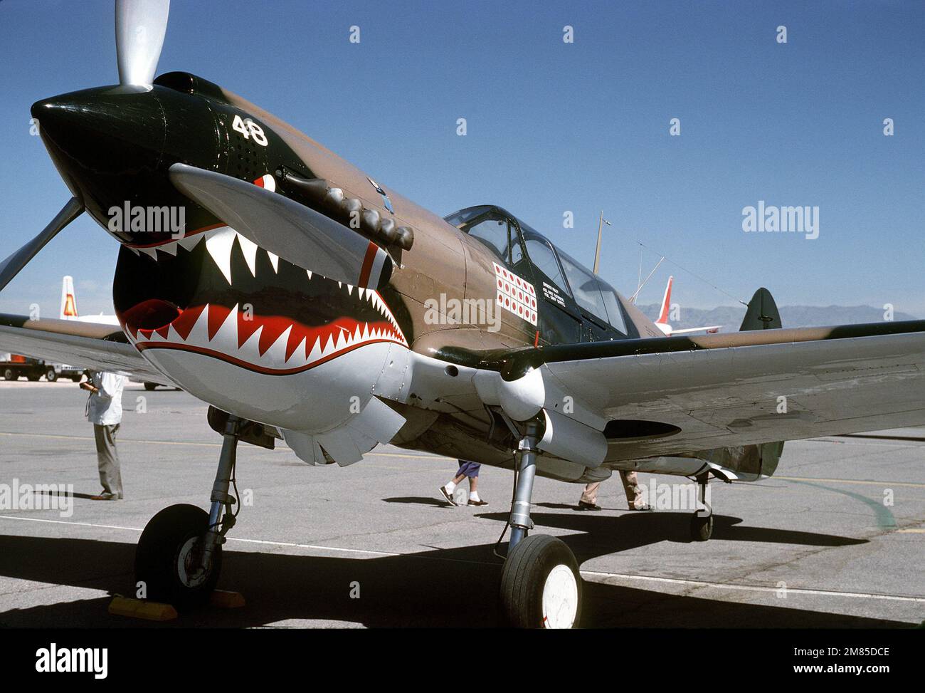 Three quarter front view of a Curtiss built P-40 "Warhawk" aircraft on ...