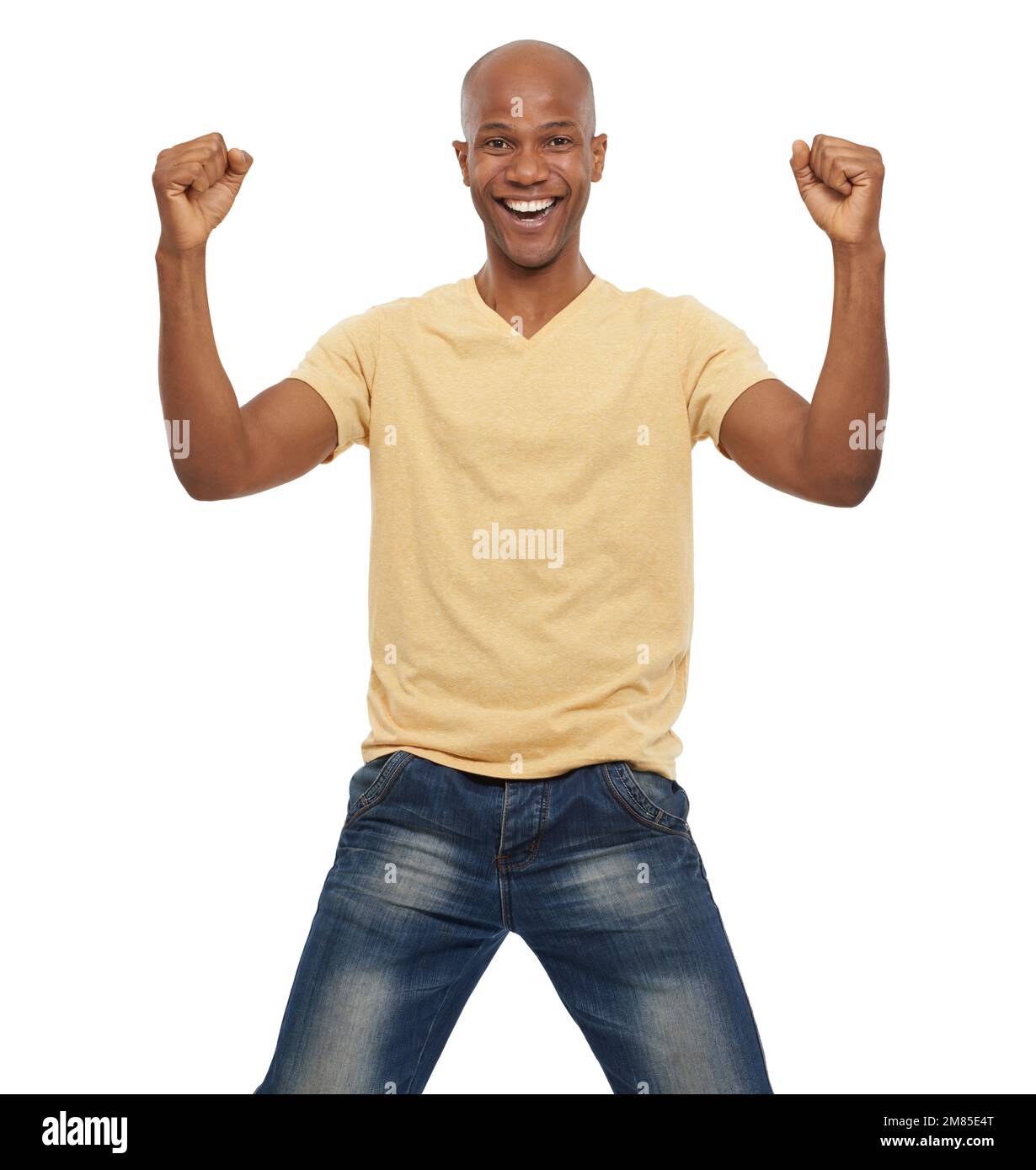 Victory is mine. Studio shot of a happy young African-American man with ...