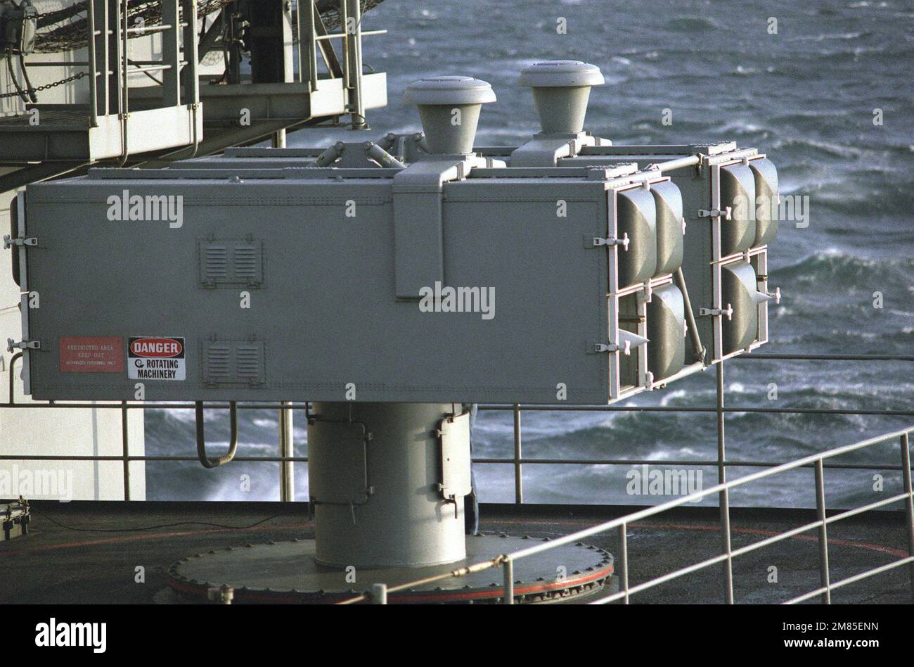 A Mark 29 box launcher for RIM-7 Sea Sparrow missiles aboard the ...