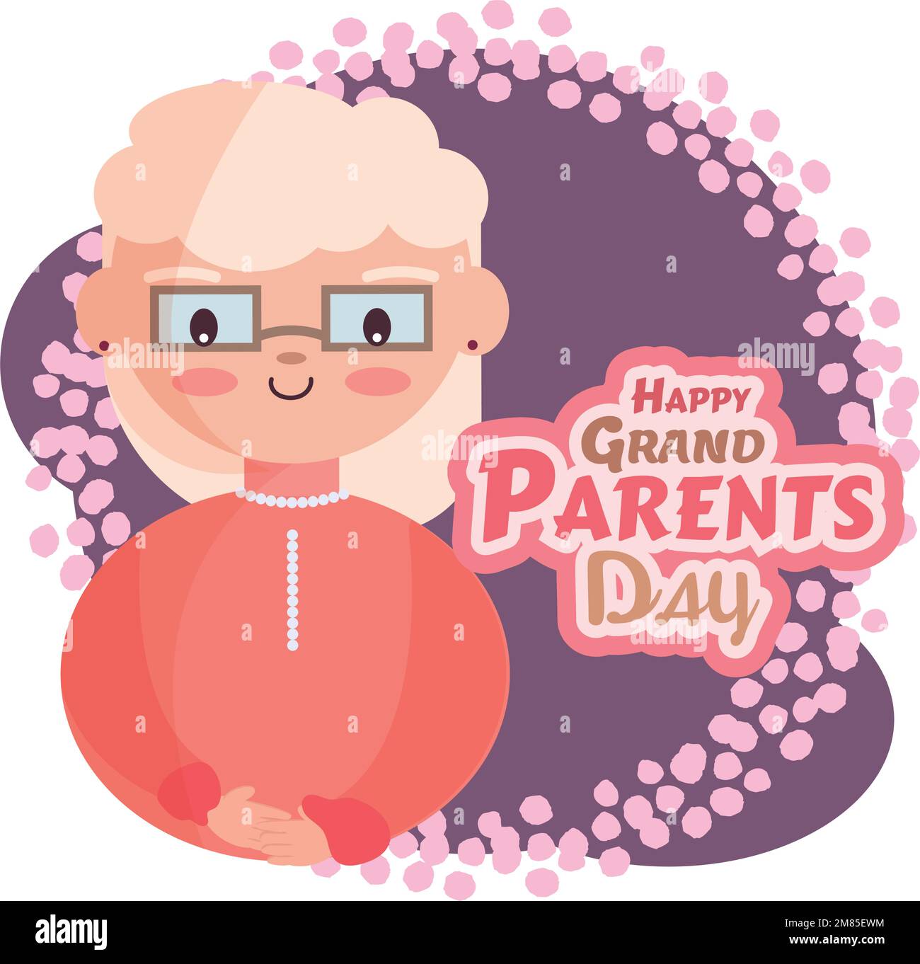 Happy grandparents day purple banner with granny cartoon Vector Stock ...