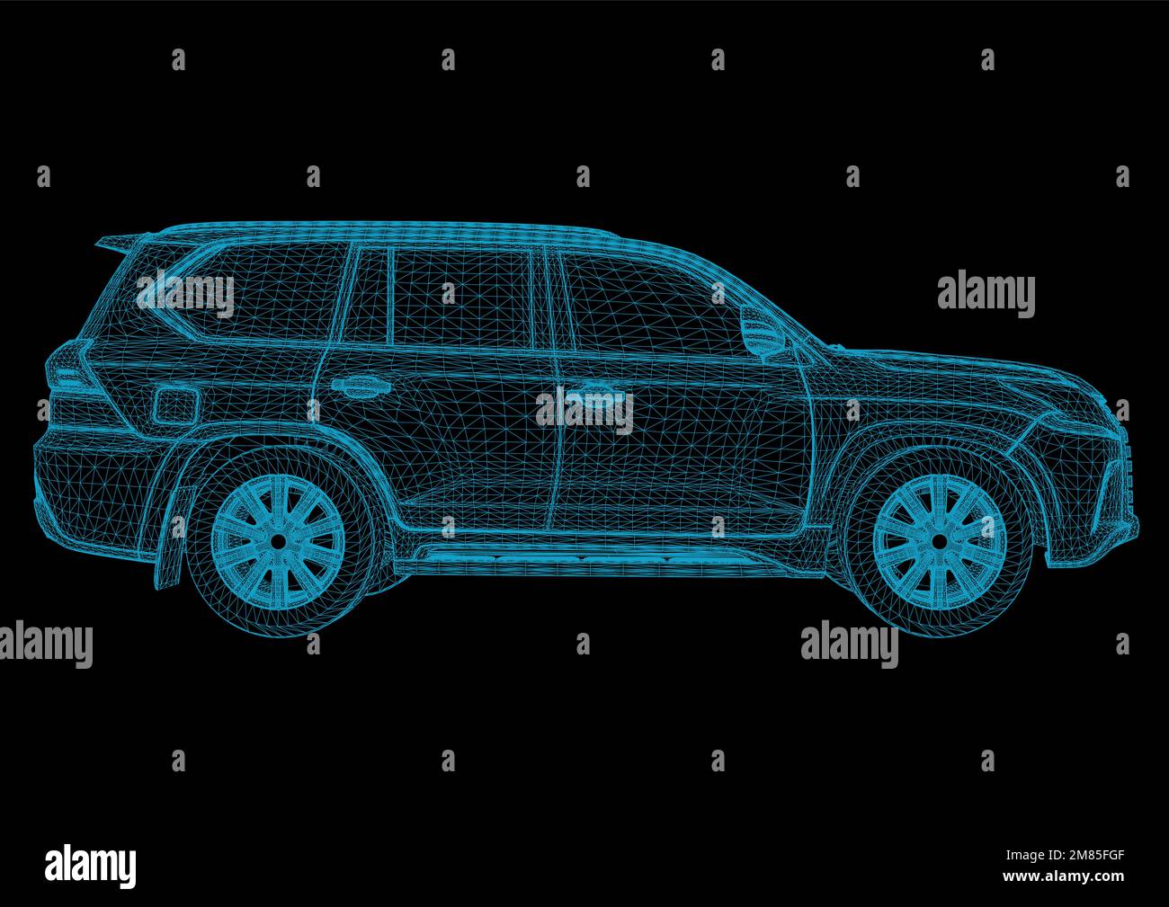 Holographic smart car interface digital projection on blue background ...