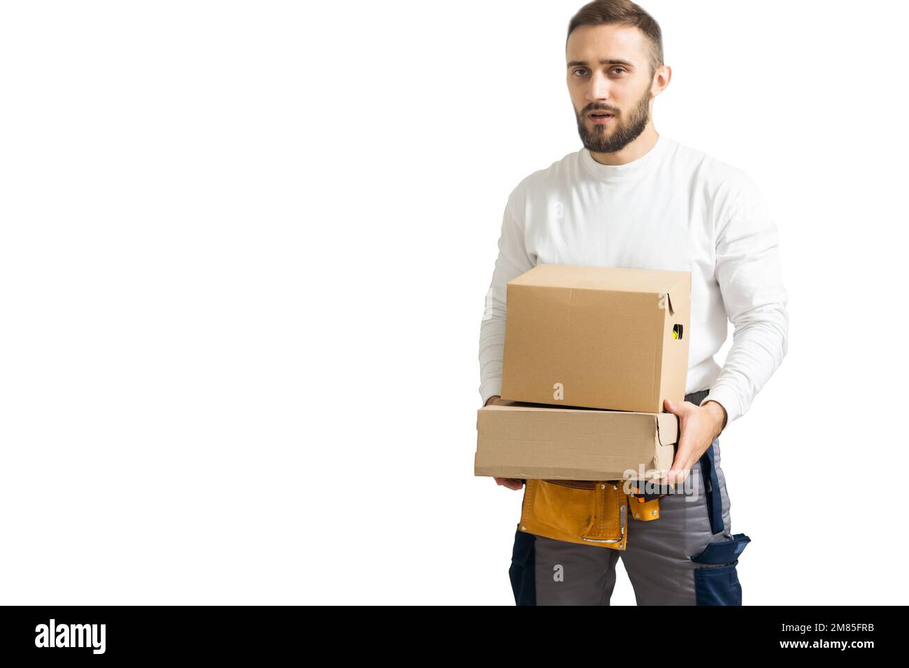 worker with tool and boxes Stock Photo - Alamy