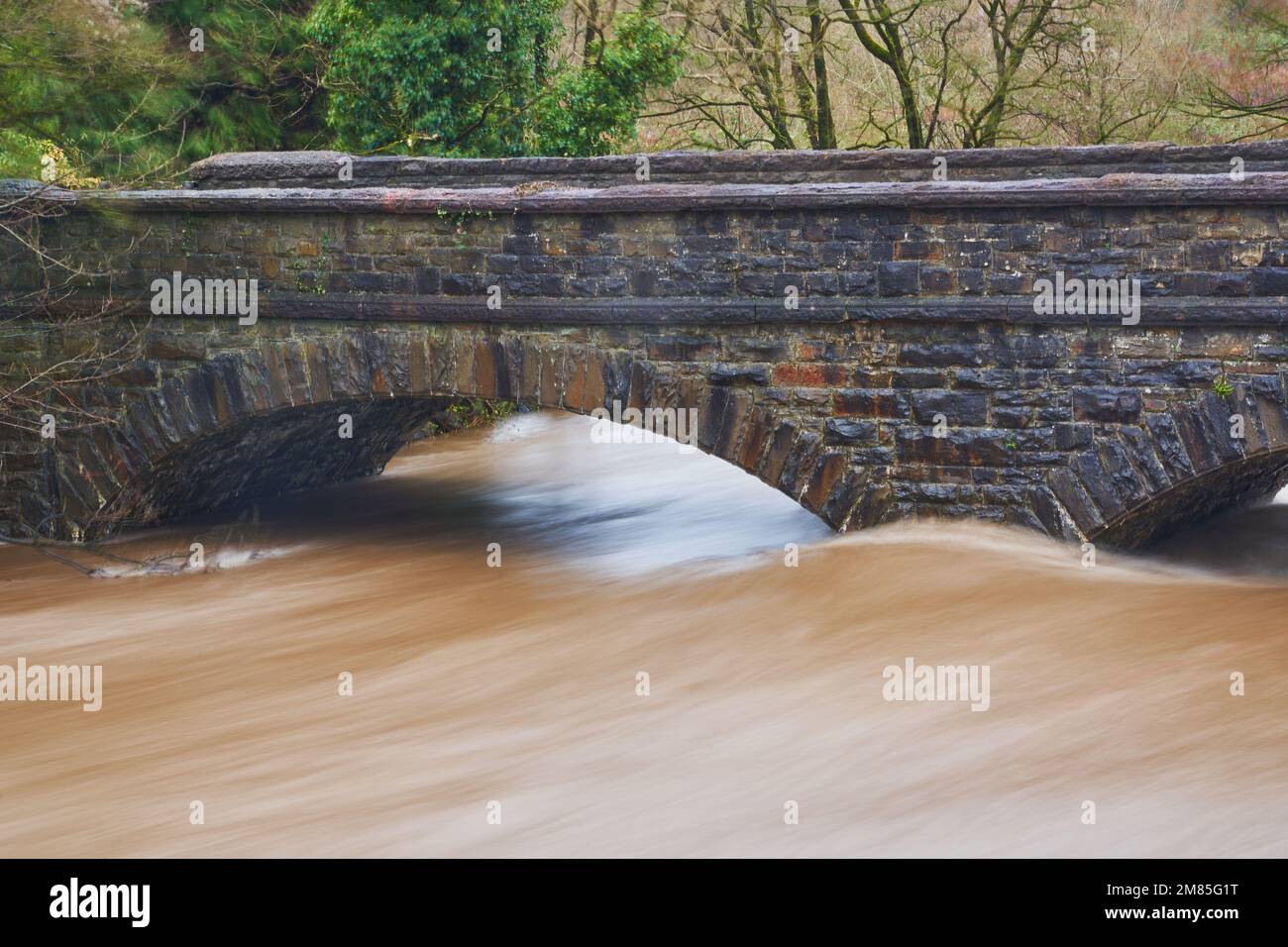The Ynys Bridge over the River Taff, Cardiff, South Wales, after heavy ...