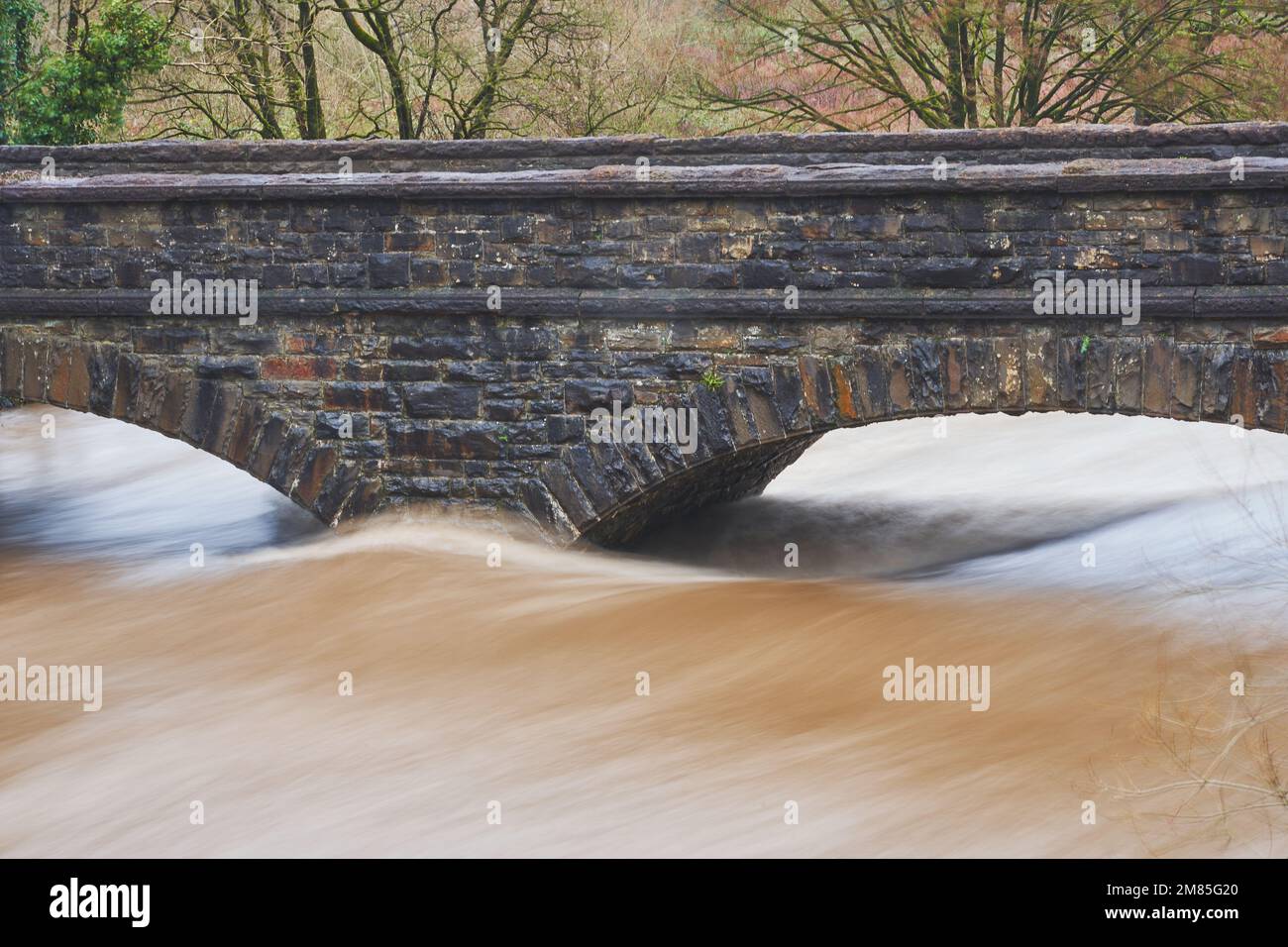 The Ynys Bridge over the River Taff, Cardiff, South Wales, after heavy ...
