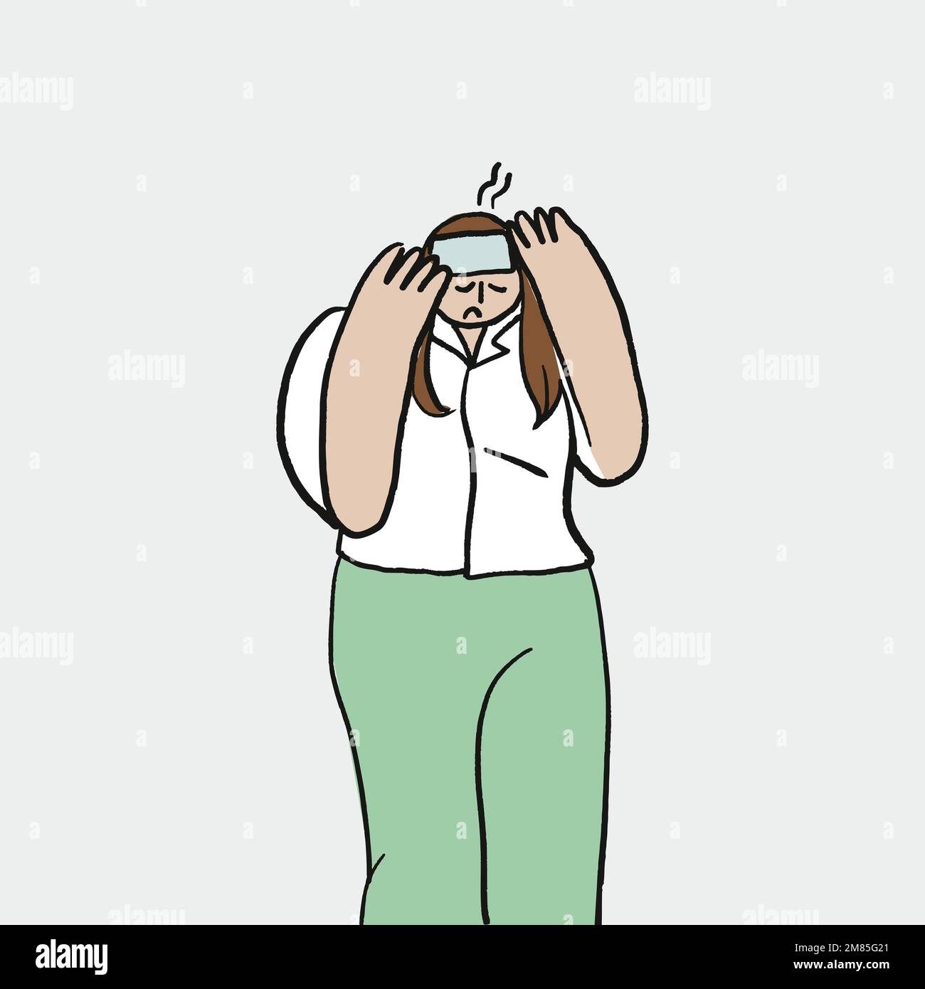 Hand drawn healthcare doodle vector, woman with fever character Stock ...