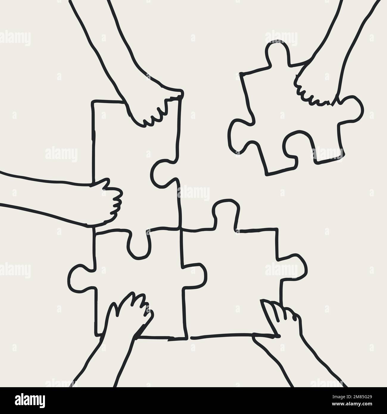 Teamwork doodle vector hands connecting puzzle jigsaw Stock Vector ...