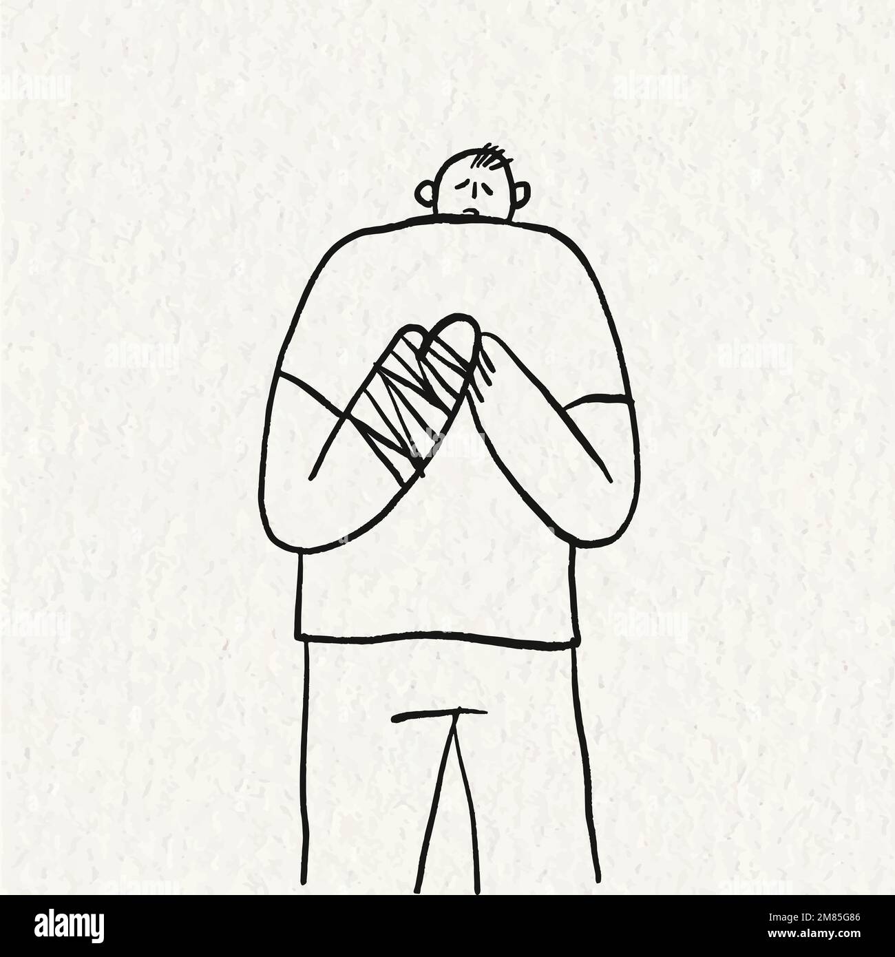 Hand drawn healthcare doodle vector, man with hand in cast character ...