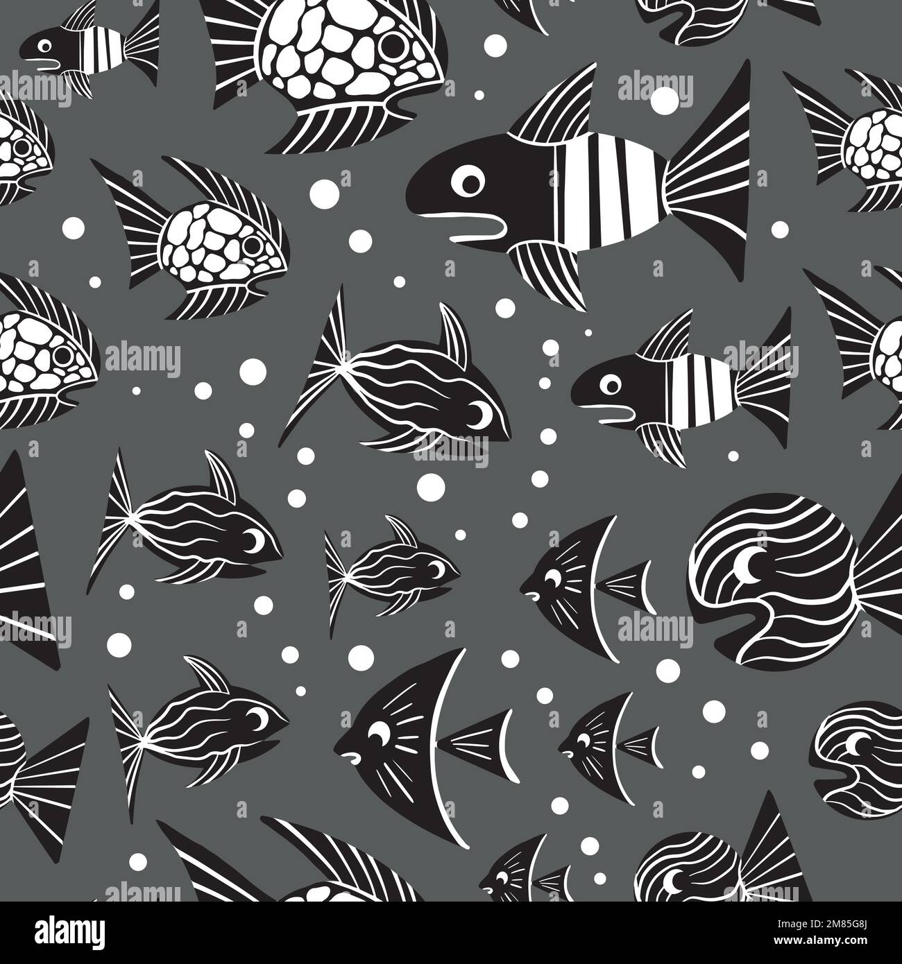 Cute hand drawn fish seamless pattern. underwater background. Vector ...