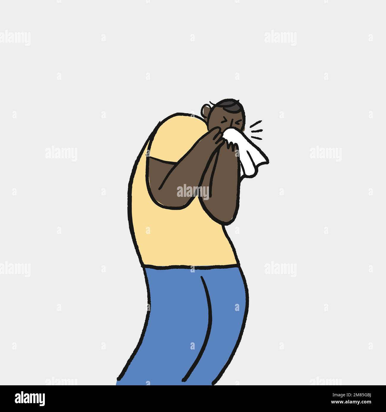 Hand drawn healthcare doodle vector, man sneezing character Stock ...