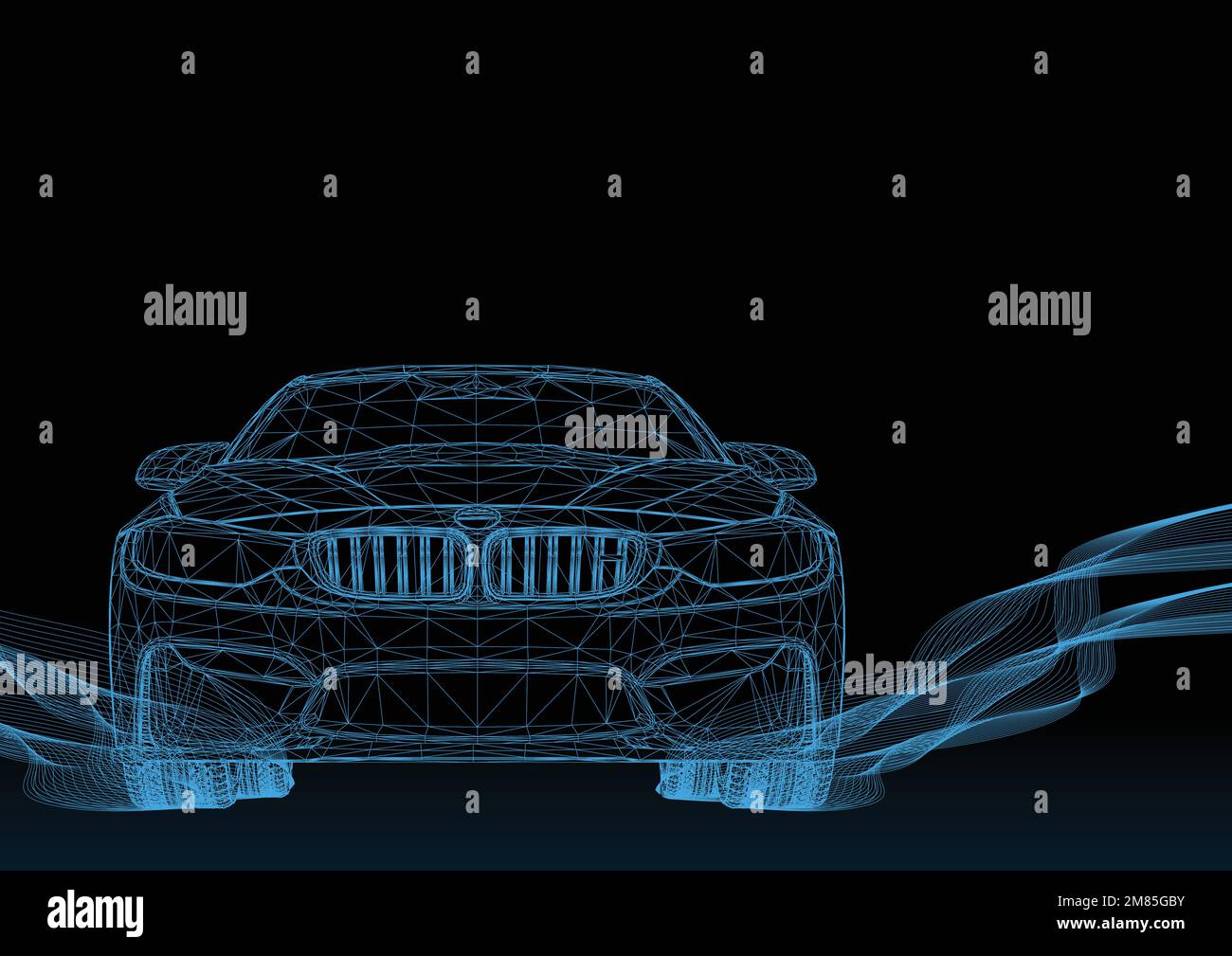 Holographic smart car interface digital projection on blue background ...