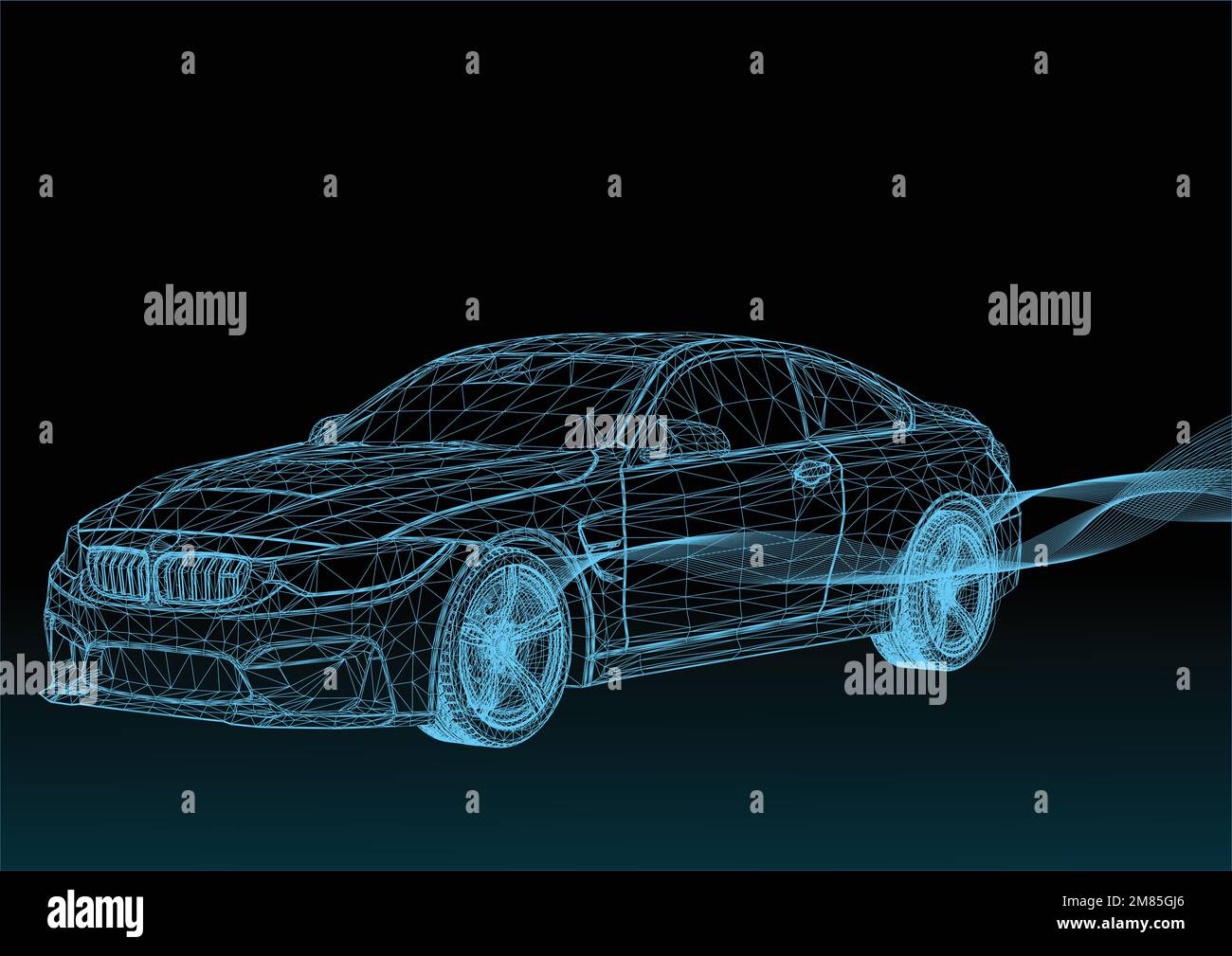 Holographic smart car interface digital projection on blue background ...