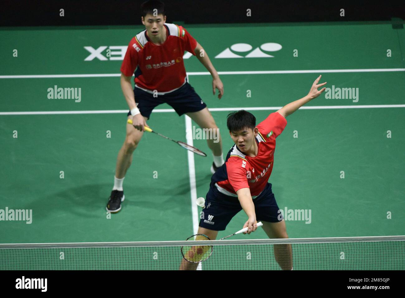 Kuala Lumpur, Malaysia. 12th Jan, 2023. China's Liu Yuchen (R)/Ou Xuanyi compete during the men ...