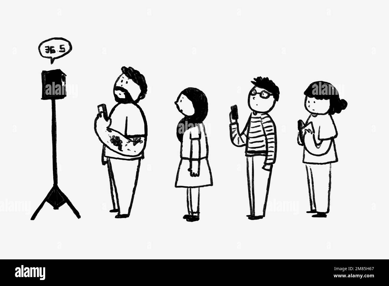 New normal cartoon vector, body temperature scanning Stock Vector Image ...