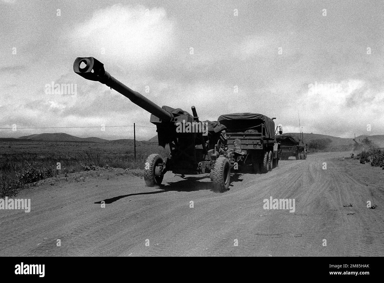 An M-198 155 howitzer of Battery B, 1ST Battalion, 8th Field Artillery ...