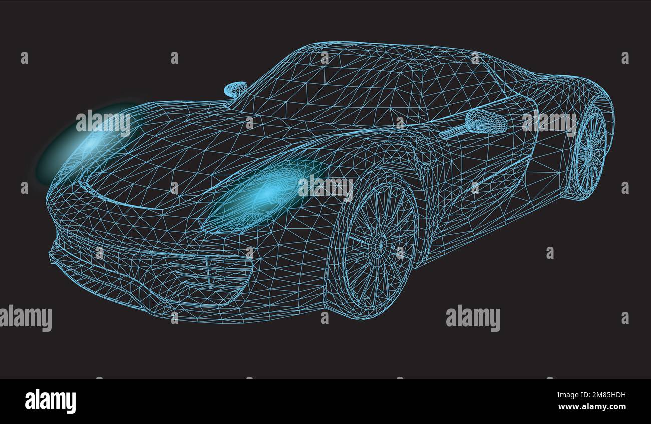 Holographic smart car interface digital projection on blue background ...