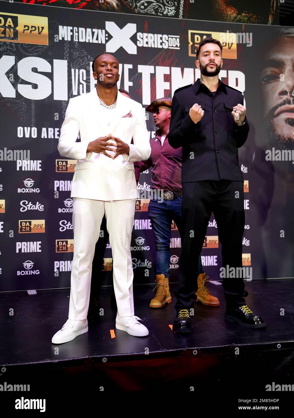 KSI (left) and FaZe Temperrr during a press conference at BOXPARK ...