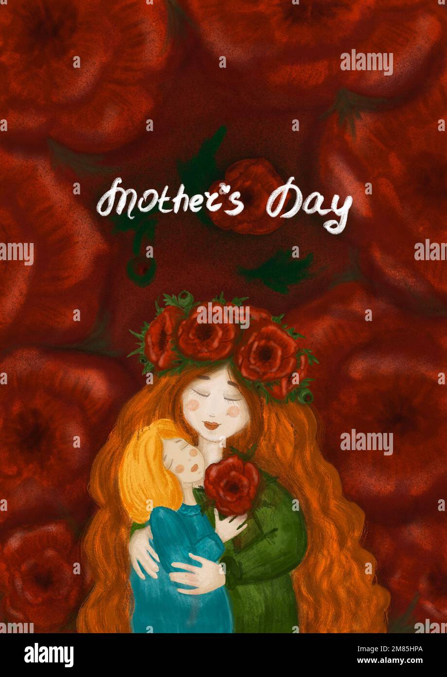 Mommy and daughter, mother's day card. Mom and little daughter are ...