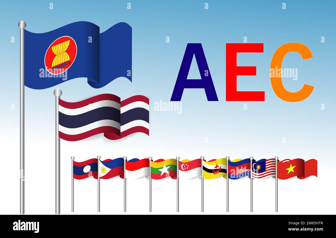 Asean Economic Community flag symbols. Vector illustration Stock Vector ...