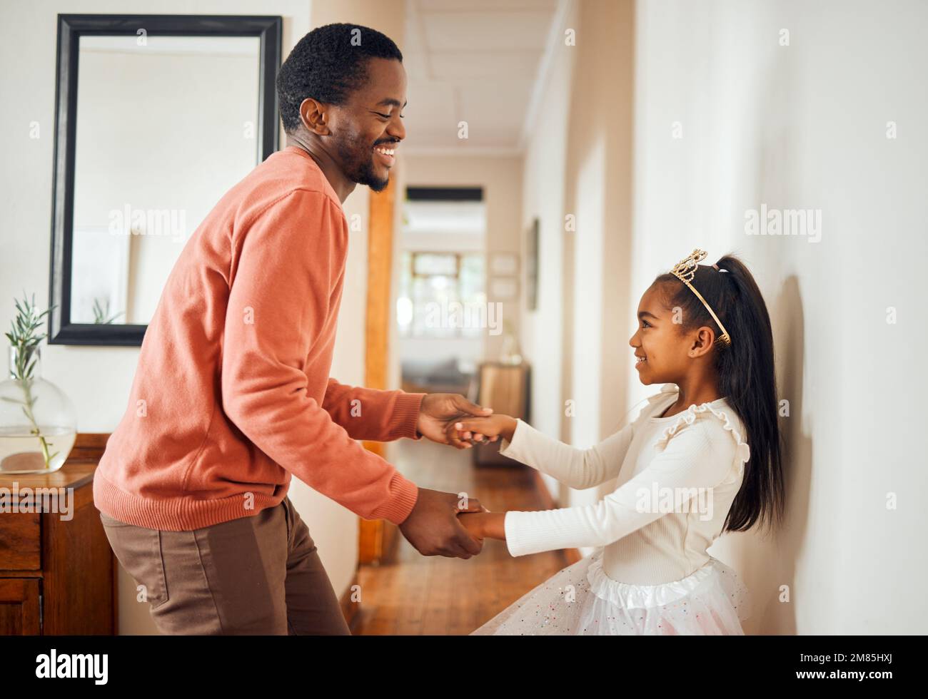 Dance, happy and ballet with father and daughter holding hands for ...