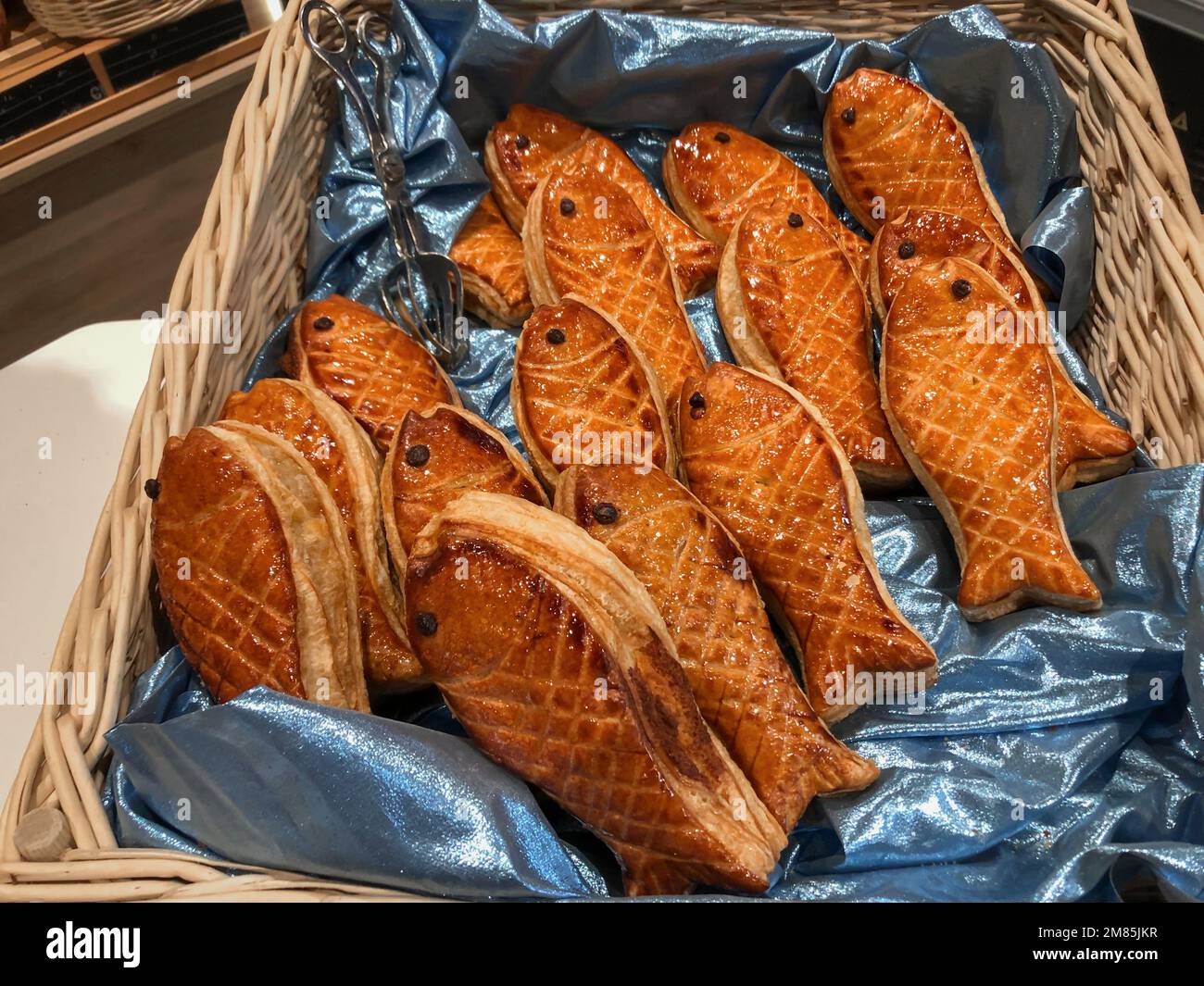 Fish from puff pastry in the store on April Fool's Day Stock Photo - Alamy