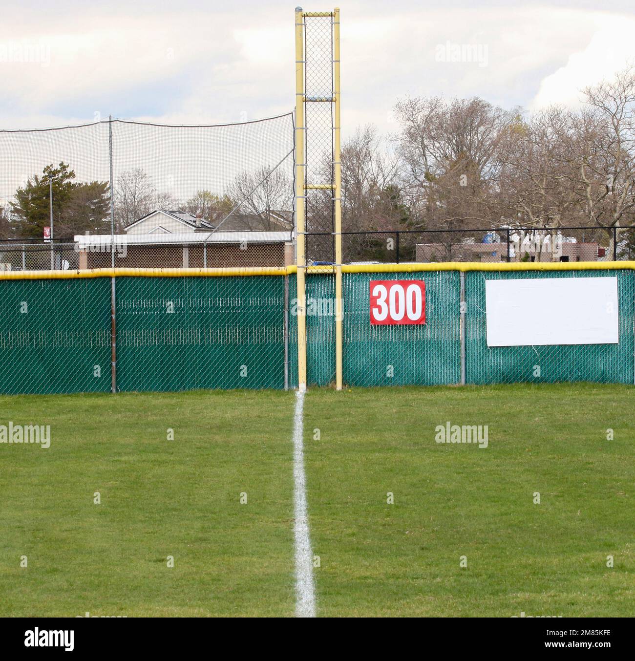 Looking down the third base foul line to the foul pole 300 yards away ...