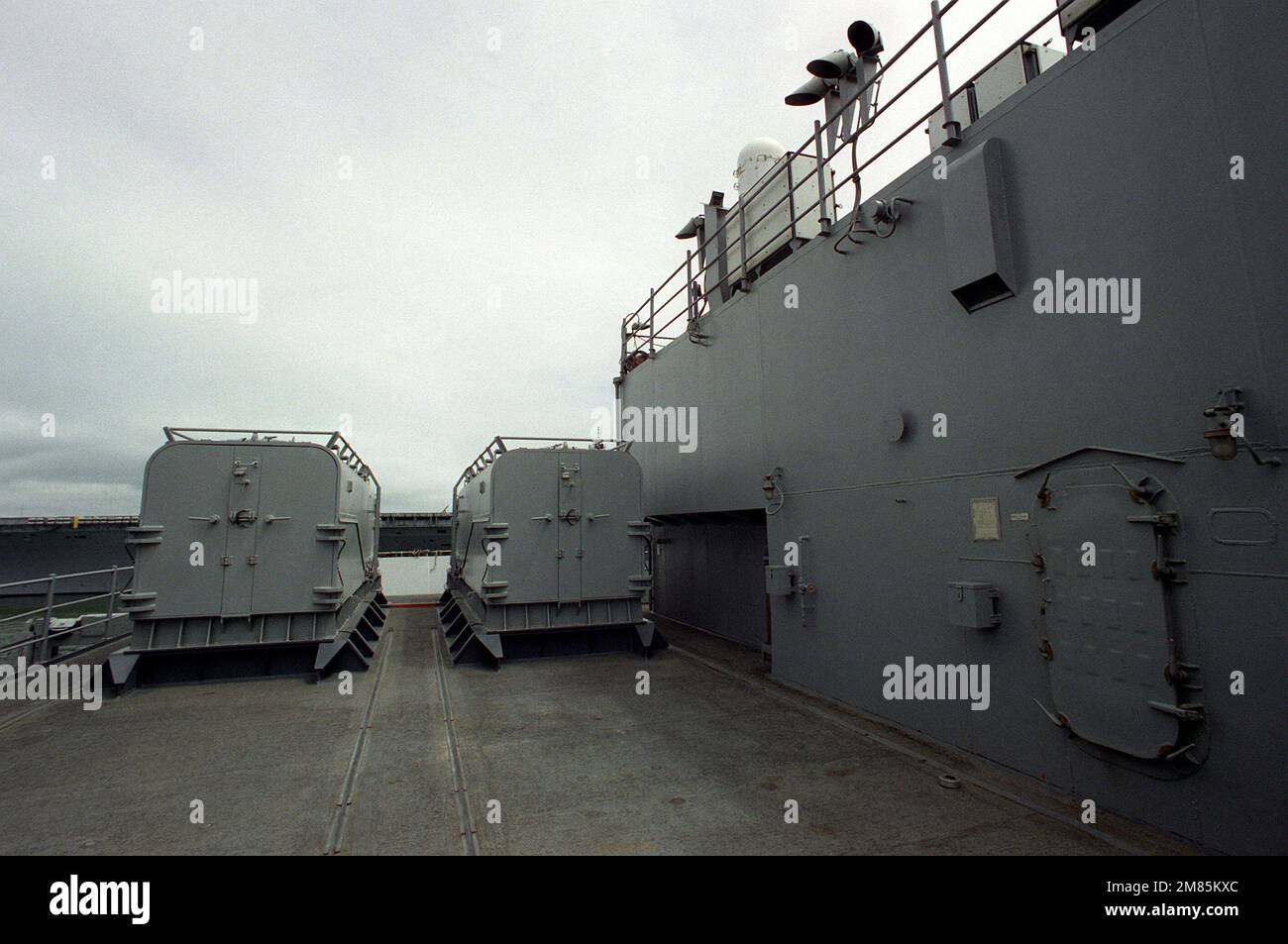 The forward armored box launcher deck of the battleship USS IOWA (BB-61 ...