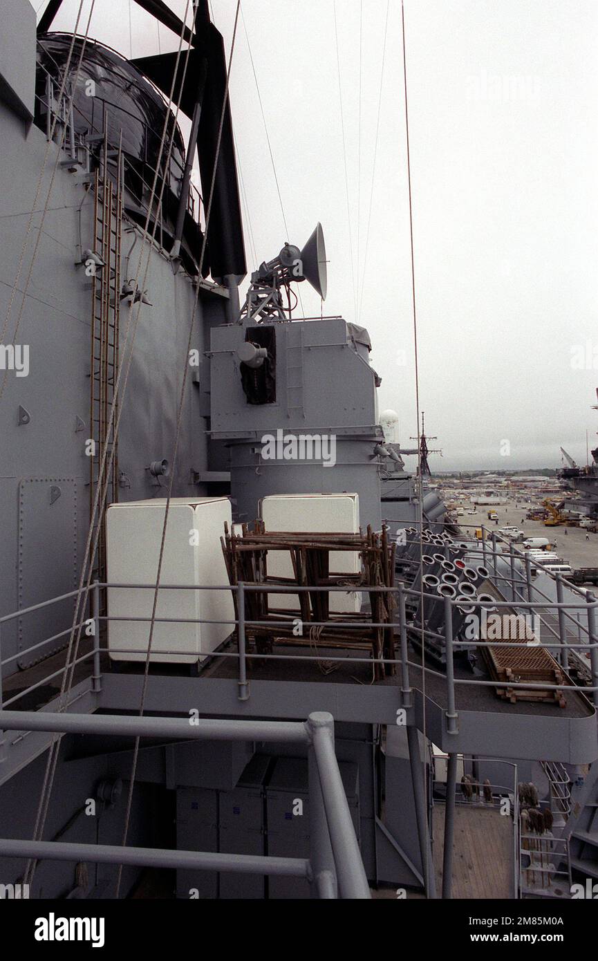 A port view looking aft of the secondary battery director, the forward ...