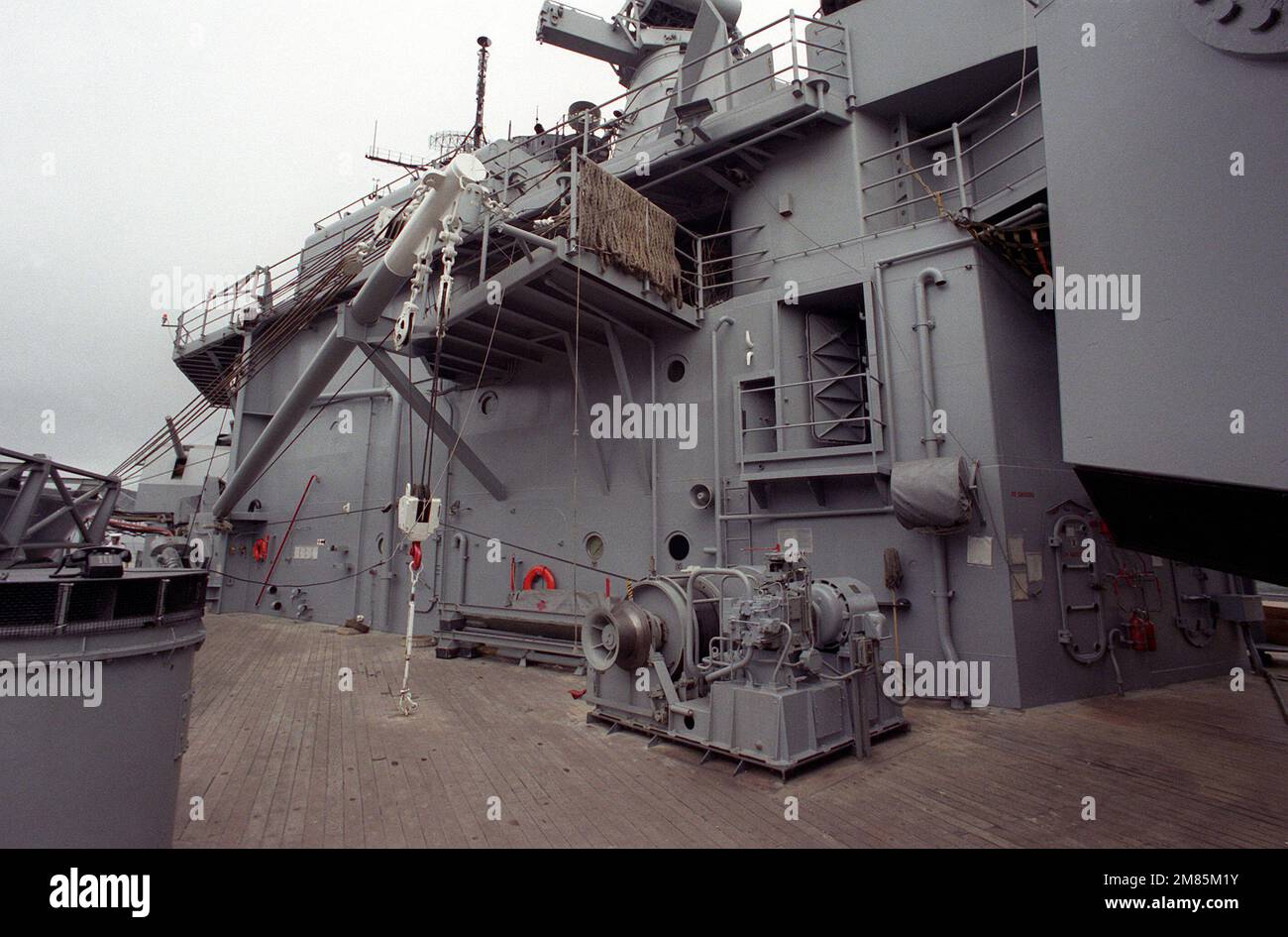 The boat boom winch on the port side of the battleship USS IOWA (BB-61 ...