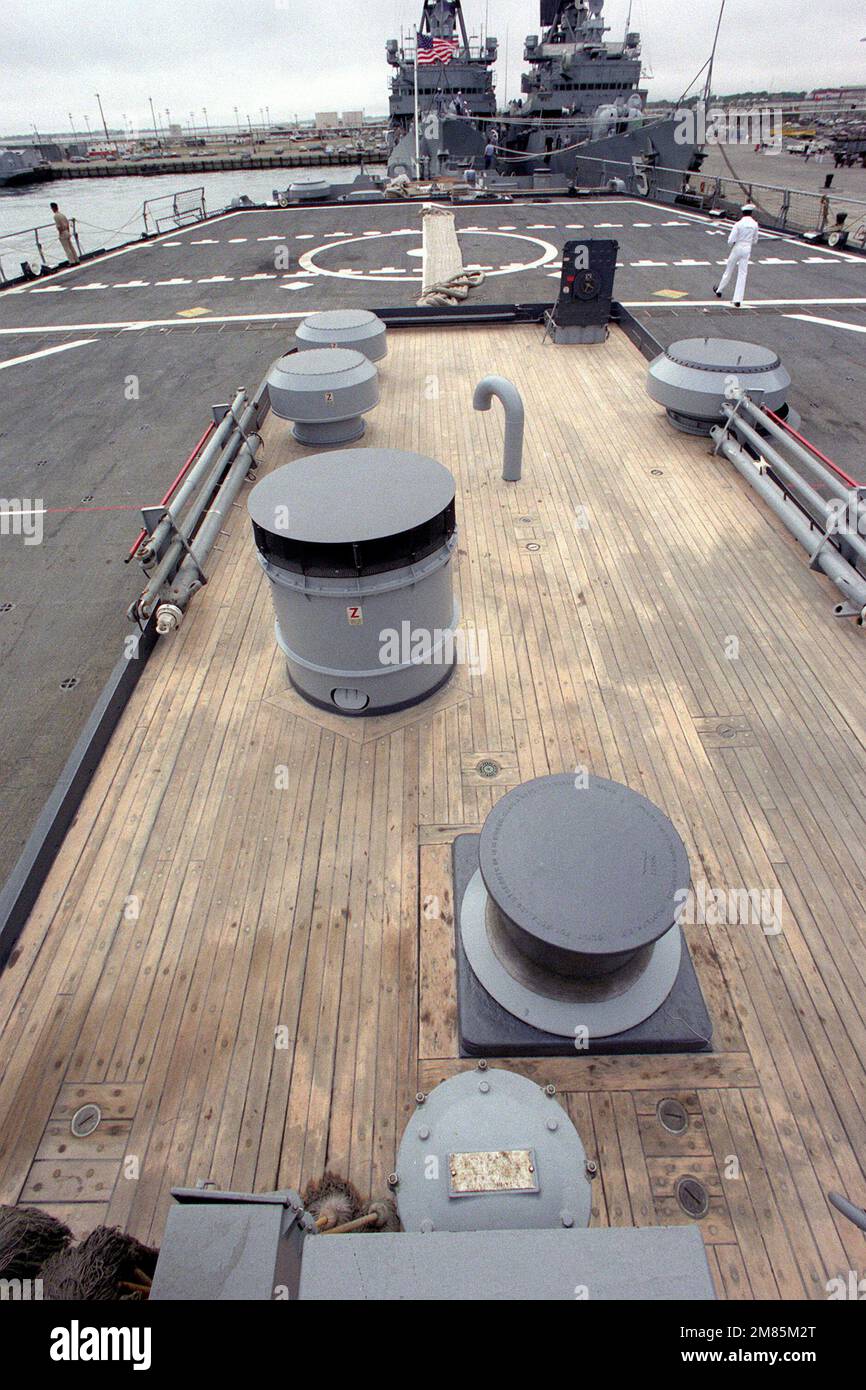 A view of the fantail area behind the aviation service center on the ...