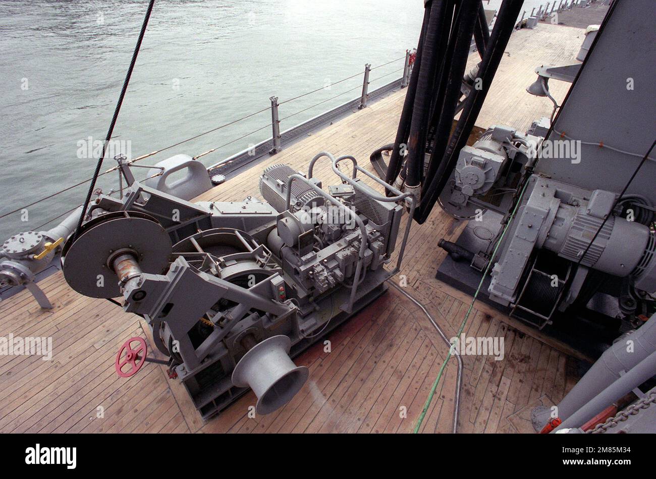 The underway replenishment station on the starboard side of the main ...