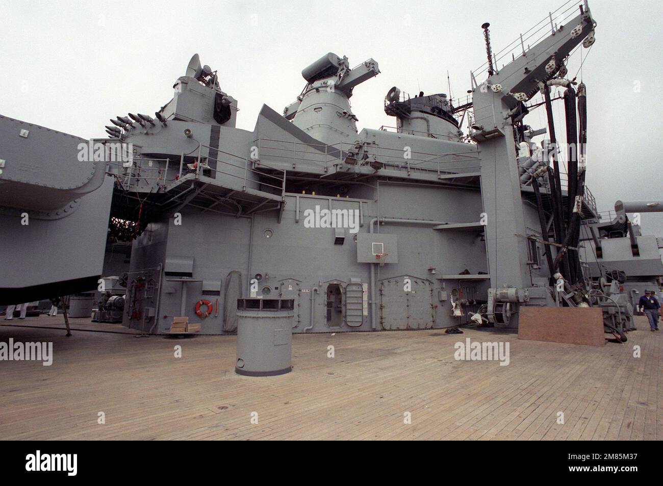The underway replenishment station on the starboard side of the main ...