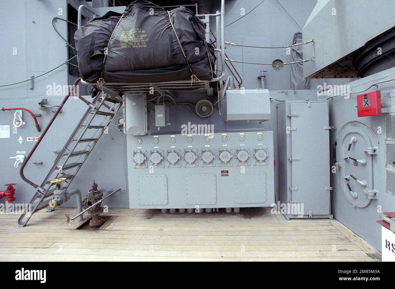 The starboard main deck area showing shore power connections on the ...