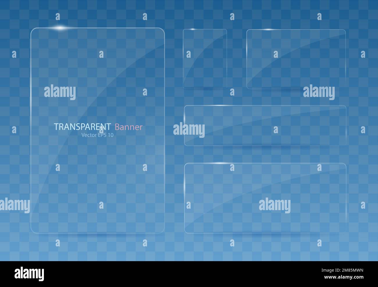 A set of glass banners on a transparent background. Transparent banners ...