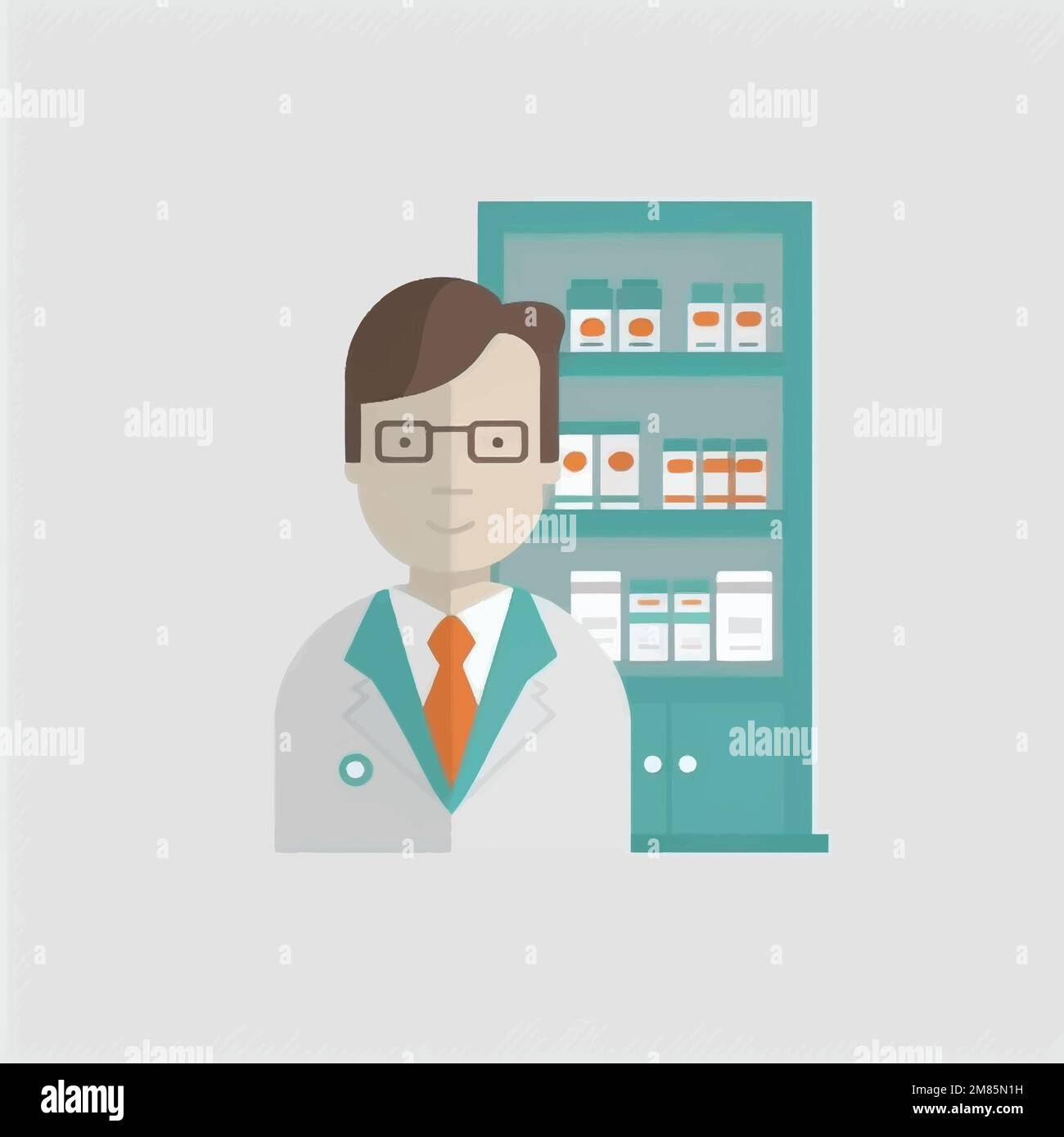Minimalist illustration of a pharmacist person working in a drugstore ...