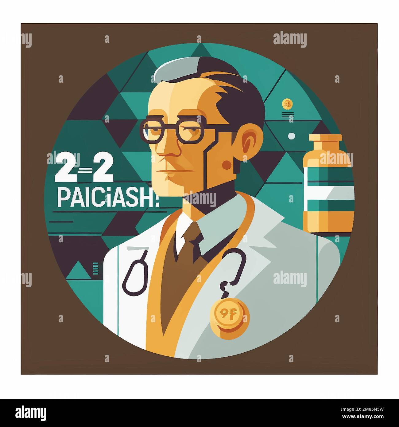 Minimalist illustration of a pharmacist person working in a drugstore ...