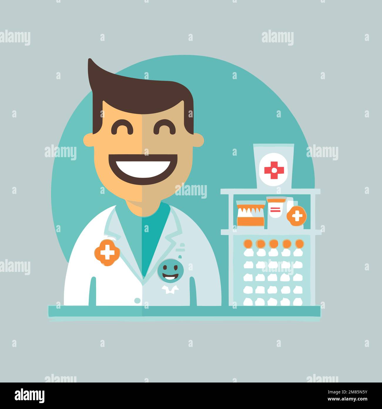 Minimalist illustration of a pharmacist person working in a drugstore ...