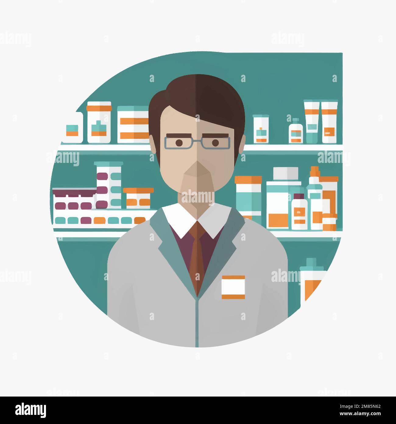Minimalist illustration of a pharmacist person working in a drugstore ...