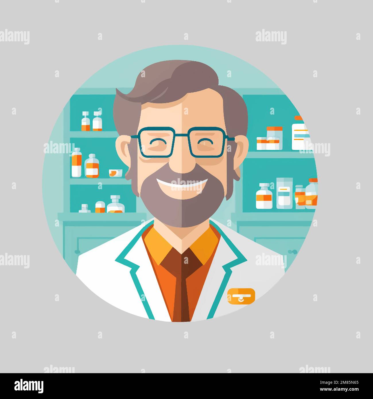 Minimalist illustration of a pharmacist person working in a drugstore ...