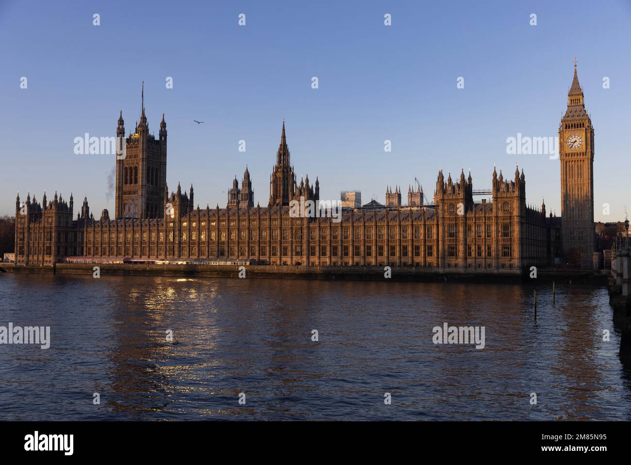 Palace of Westminster, Houses of Parliament, on a clear winter's morning, central London ...