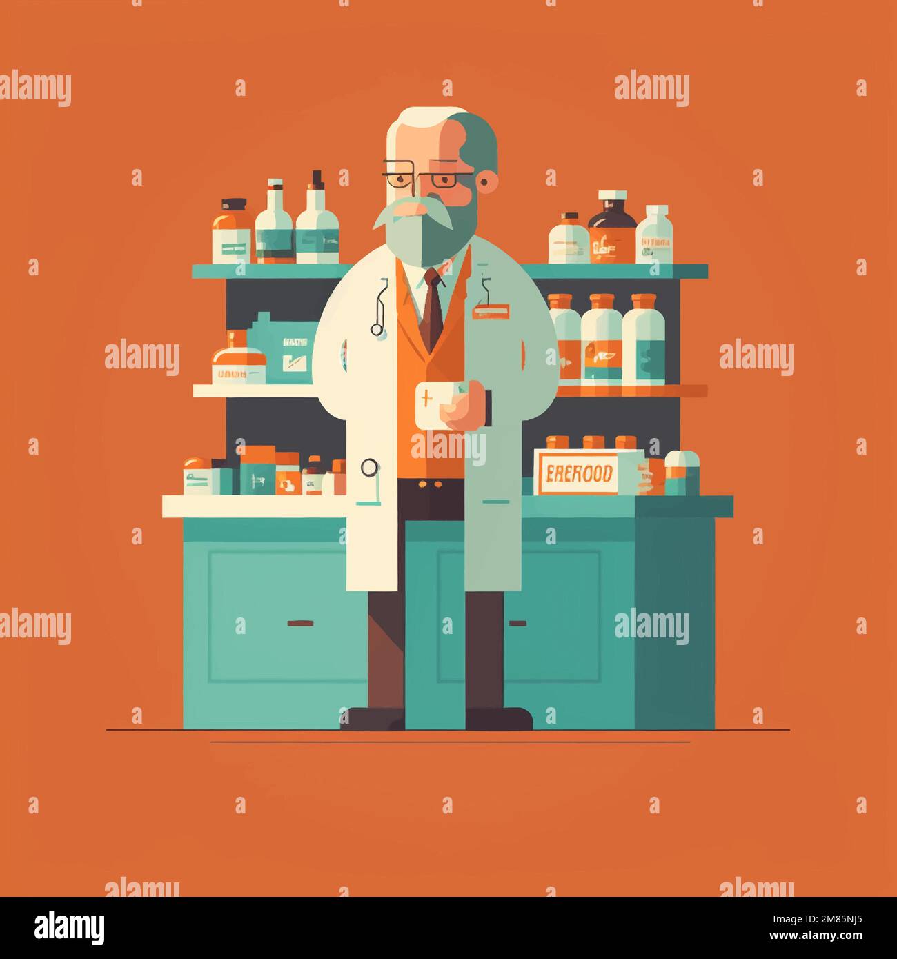 Minimalist illustration of a pharmacist person working in a drugstore ...