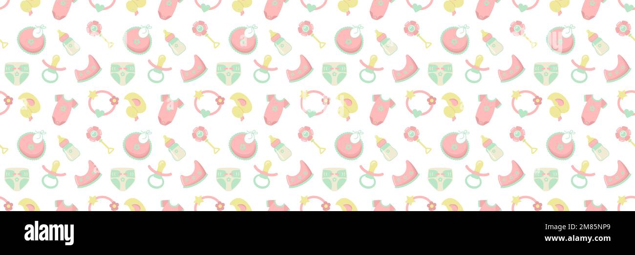 Cute seamless pattern for babies. Simple endless print with baby items ...