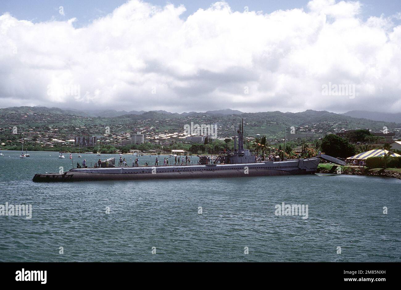 A starboard view of the submarine Ex-USS BOWFIN (SS-287). This World ...