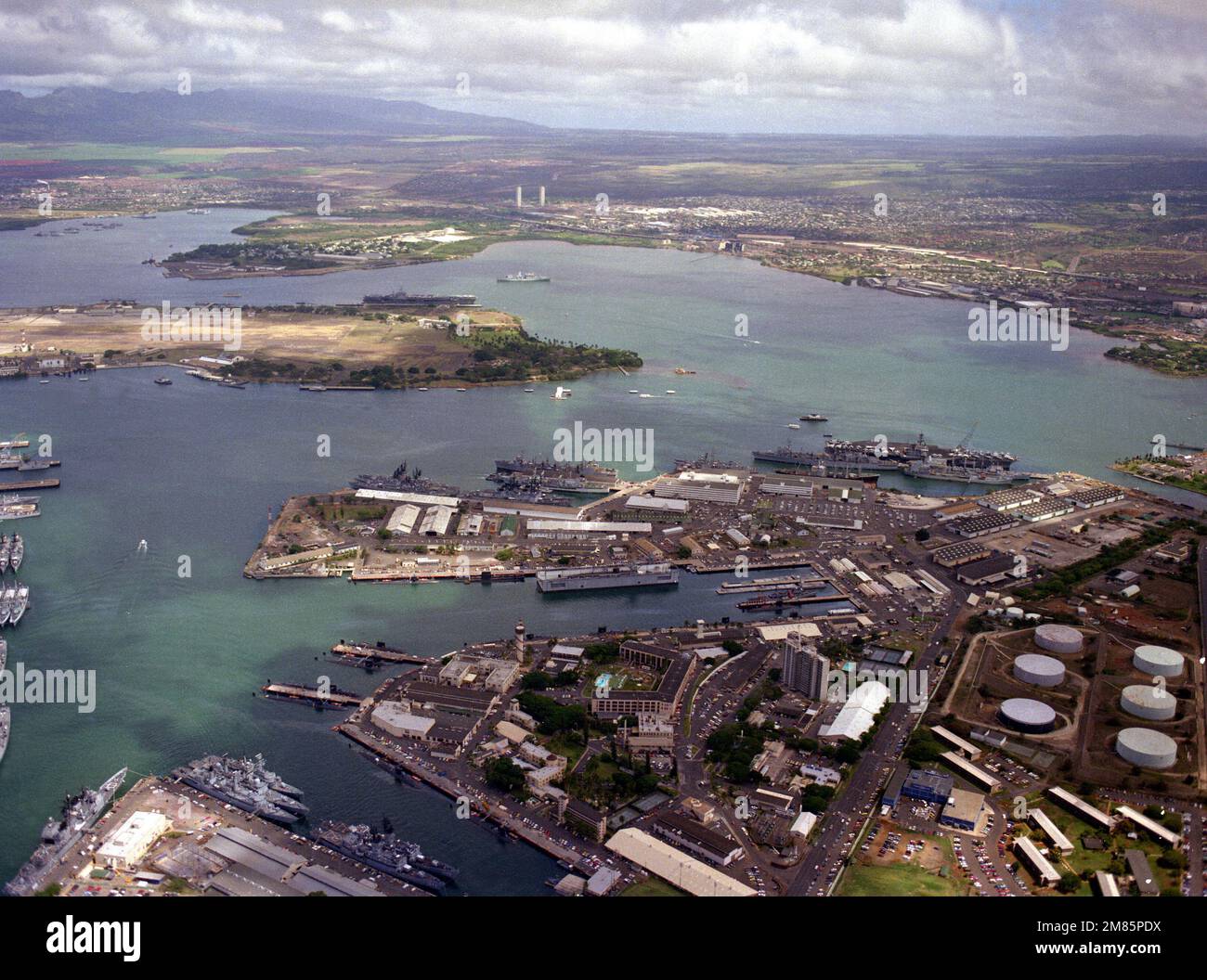Aerial of pearl harbor with ships hi-res stock photography and images ...