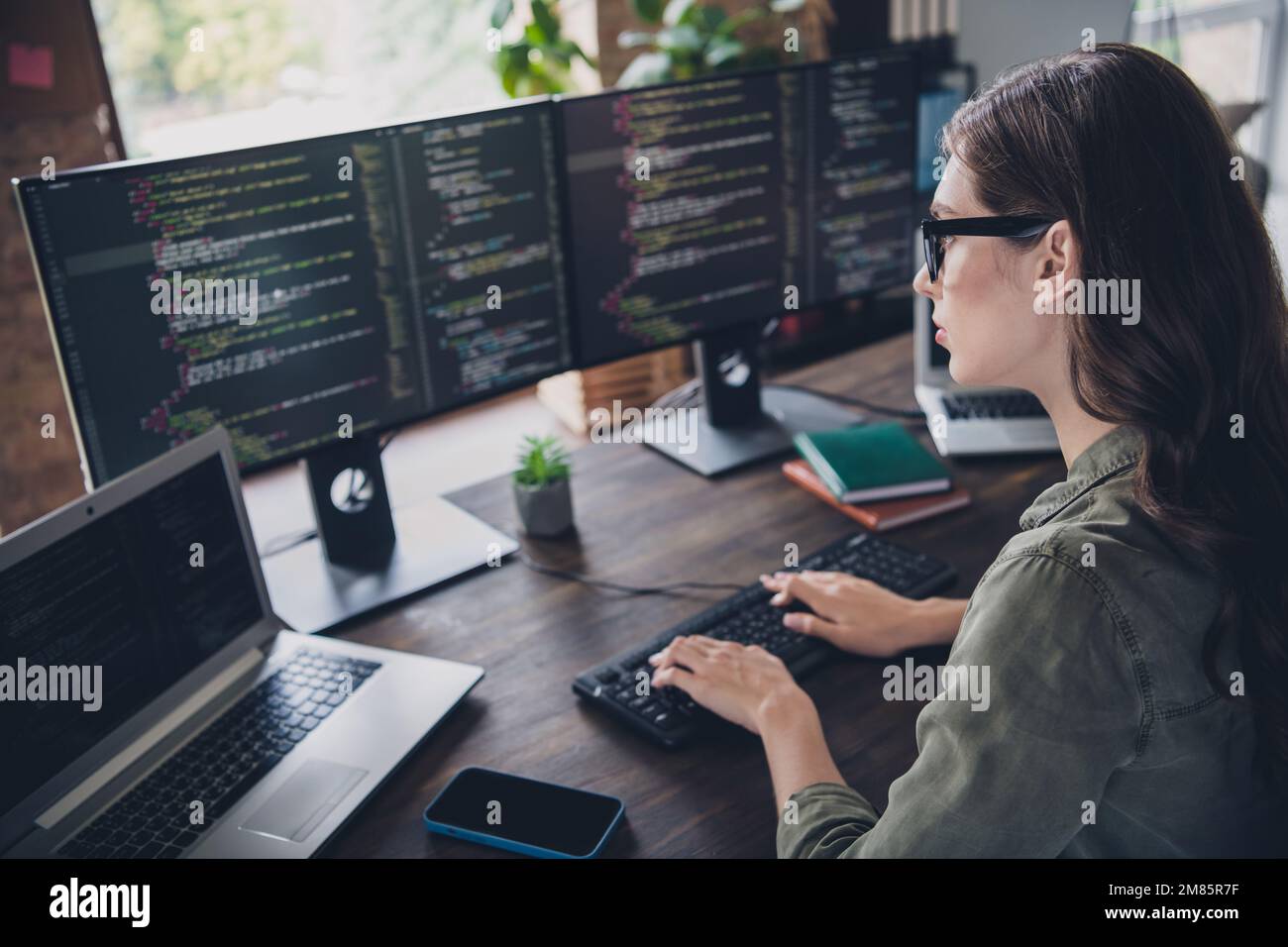 Photo of smart lady hardware expert organize database fix bugs remove ...