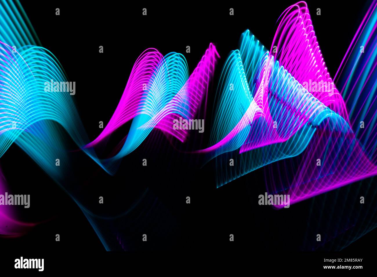 Modern light painting waves design. Technology neon blue and pink lines ...