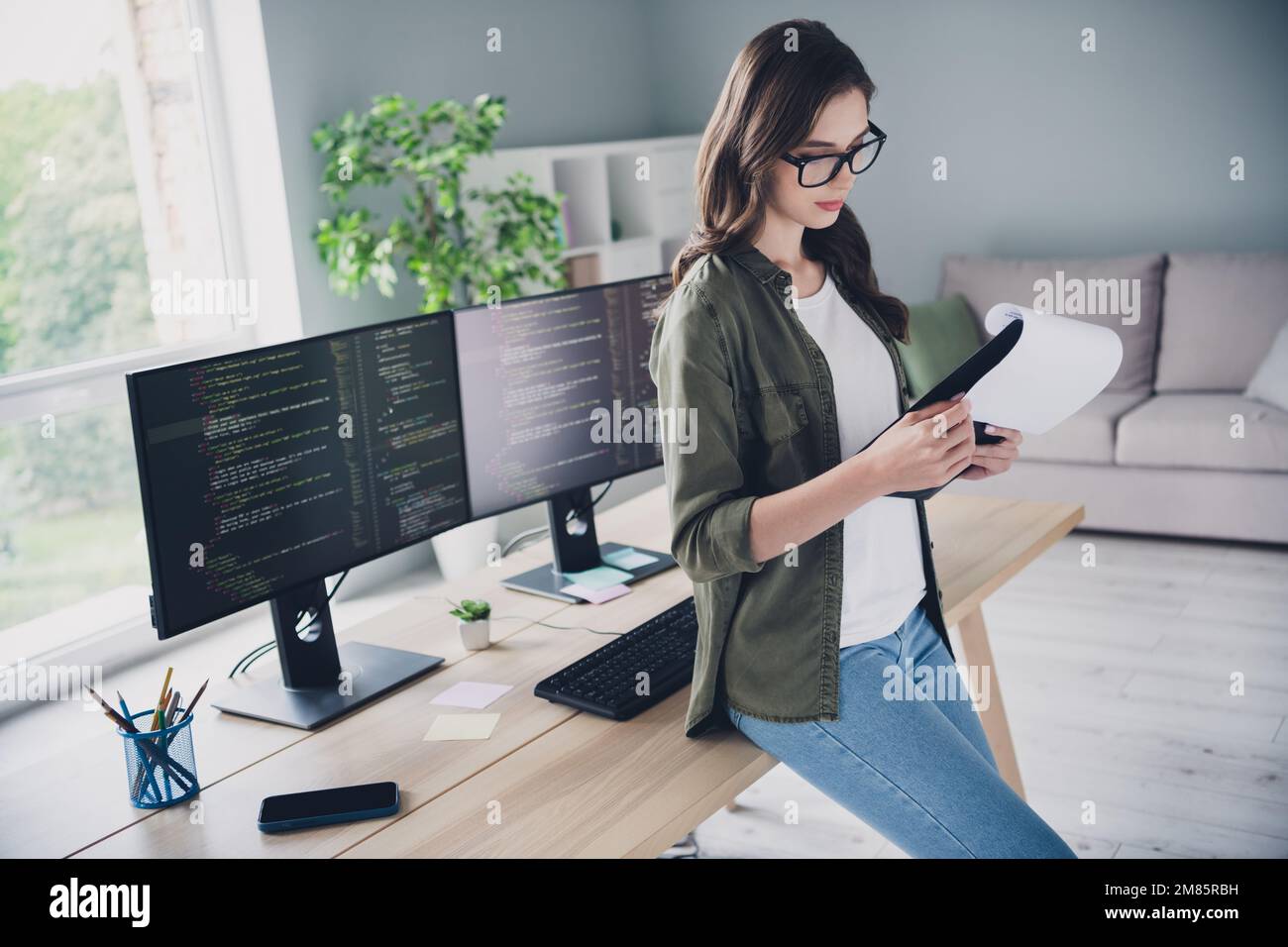Profile side photo of confident professional chief read document ...