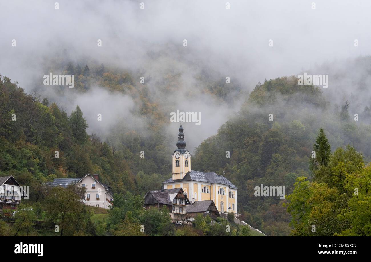 Wet misty day in the Bohinj Region of Slovenia, Europe EU Stock Photo ...